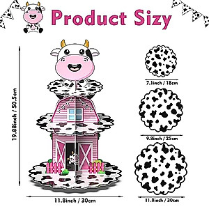 Farm Cow Print Cupcake Stand 3 Tier Farm Theme Animal Cup Cake Holder Cow Themed Party Decorations for Baby Shower Birthday Party Supplies