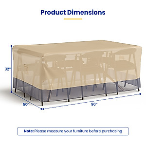 Tangkula Patio Table Set Cover, Outdoor Furniture Cover w/ Padded Handle & Click-Close Straps, Patio Furniture Cover with Air Vent, Heavy Duty PU Table & Chair Cover, 90”W x 50”D x 32”H