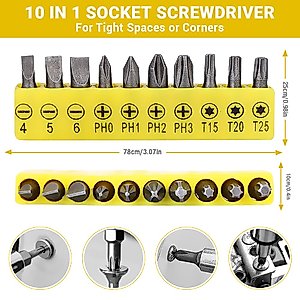 Flexible Drill Bit Extension Set, 105° Right Angle Drill Attachment, 1/4 3/8 1/2" Hex Shank Impact Driver Socket Adapter Rotatable Socket, Bendable Drill Bit Extension and Screwdriver Bit Kit