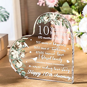 Wedding Gift for Her Years of Marriage Gift Happy Anniversary Present for Woman Acrylic Heart Marriage Keepsake for Wife Husband Girlfriend Boyfriend (10th Style)