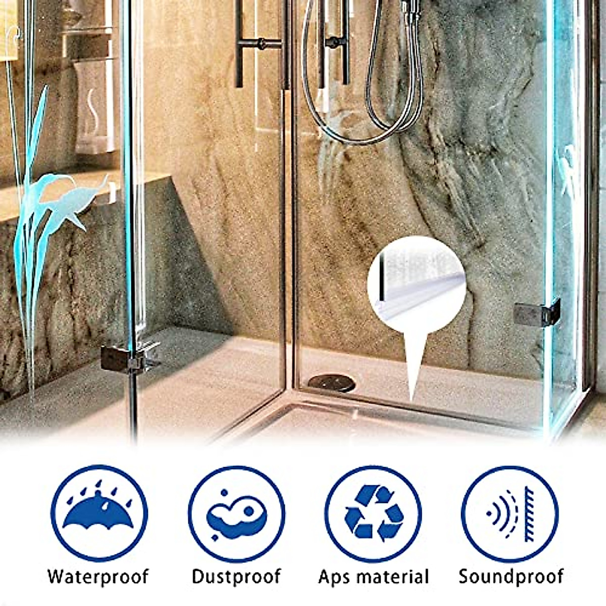 Frameless Shower Door Bottom Seal 2-Pack 1/4”x 39”Glass Shower Door Seal Strip Stop Shower Leaks and Create a Water Barrier