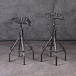 Lisuden Industrial Tractor Seat Barstools Farmhouse Cast Iron Adjustable Counter Height Stools Swivel Kitchen Saddle Bar Stools Set of 2 Metal Black Brush Silver Dining Chair 24"-30"