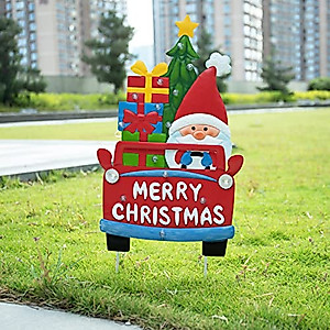 Christmas Garden Stakes with LED Light - Santa Claus Yard Sign with Stake, Xmas Decorations for Front Pathway Walkway Lawn, Metal Outdoor Decor Waterproof Battery Box