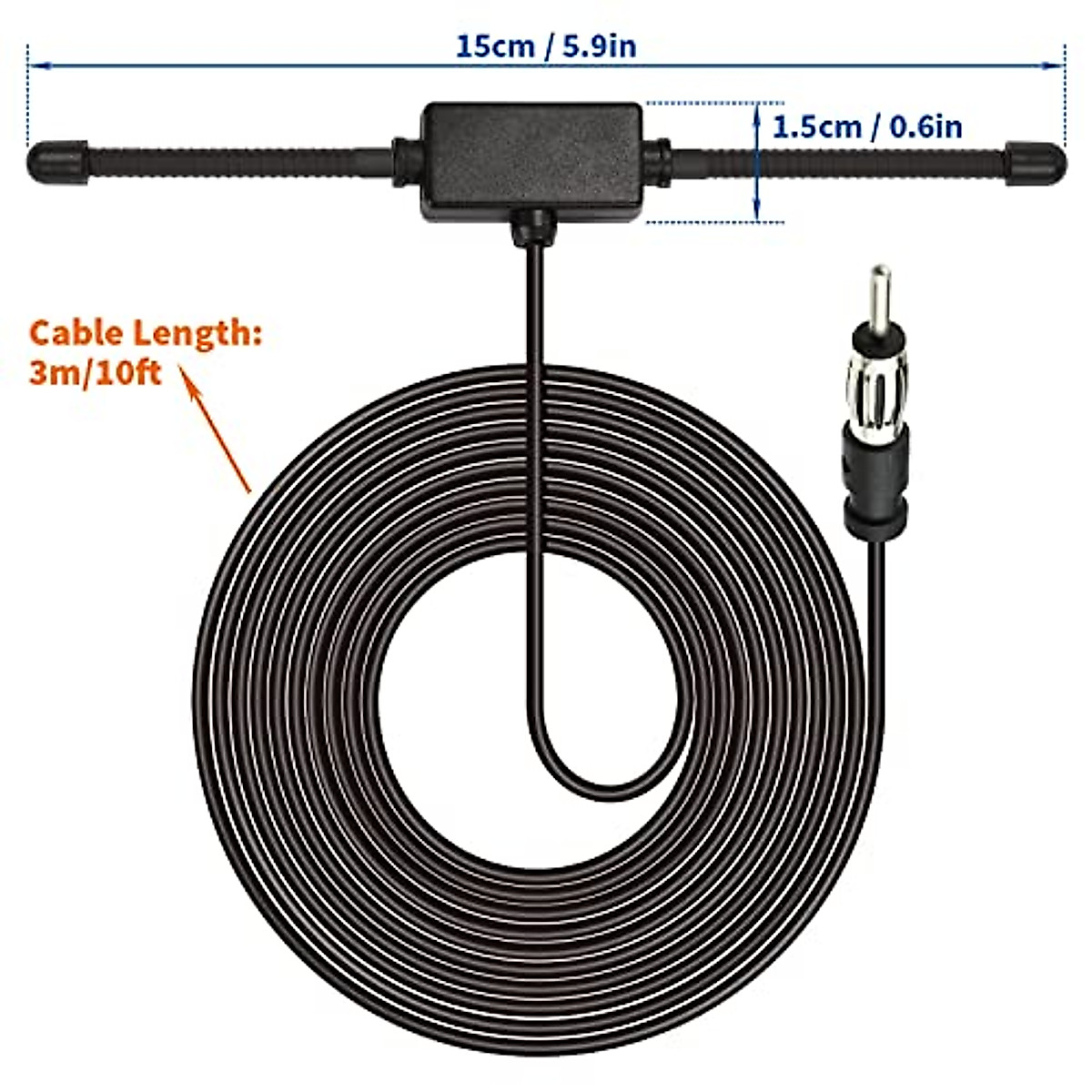 Bingfu Universal Car Stereo AM FM Dipole Antenna,Hidden Adhesive Mount AM FM Radio Antenna for Vehicle Car Truck SUV Radio Stereo Head Unit Receiver Tuner,10 feet Cable DIN Plug Connector