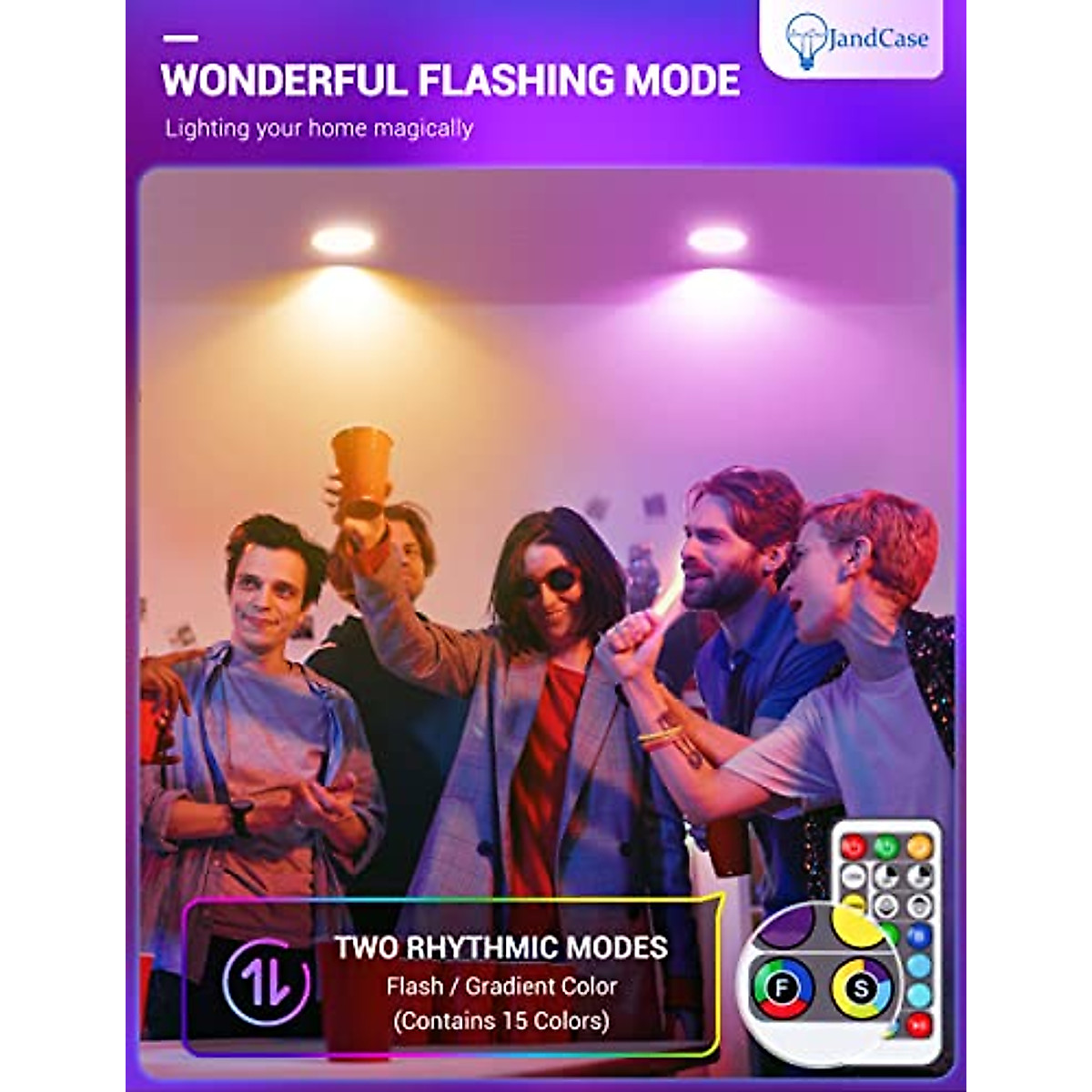 JandCase Color Changing Flood Light Bulbs[4 Pack], BR30 Colored Light Bulbs with Remote Control,10W Equivalent 100W,E26 Multi-Color LED Recessed Light Bulb for Christmas,Party,Ceiling