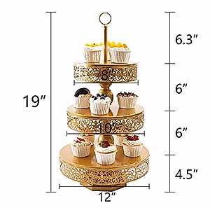 weharnar Gold Cupcake Stand - Tiered Dessert Table Display Set 3 Tier Metal Gold Serving Tray Round Cake Stand Holder for Wedding Tea Party Baby Shower Birthday Christmas Decor