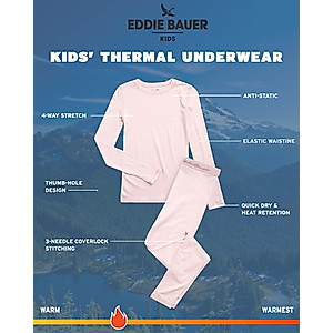 Eddie Bauer Thermal Underwear For Kids - 2 Piece Performance Base Layer Underwear Set For Boys and Girls (5-16), Size 7-8, Soft Pink