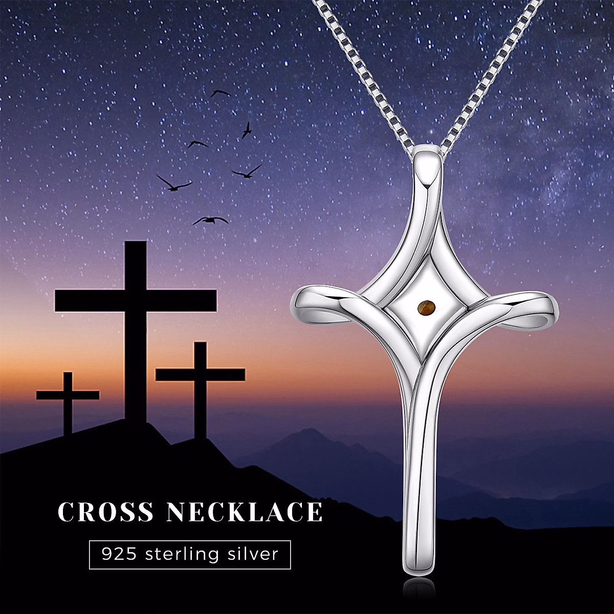 TwoAnts Mustard Seed Cross Necklace 925 Sterling Silver Faith Pendant Necklace Christian Jewelry Gift for Women