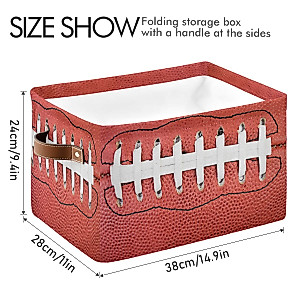 Storage Basket Cube American Football Laces Large Collapsible Toys Storage Box Bin Laundry Organizer for Closet Shelf Nursery Kids Bedroom,15x11x9.5 in,2 Pack