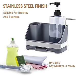 89 Oaks Sponge Holder for Kitchen Sink, Kitchen Sink Caddy with Soap Dispenser and High Brush Holder, Kitchen Sink Organizer Countertop, Rust Proof, Kitchen Organizers and Storage Essentials