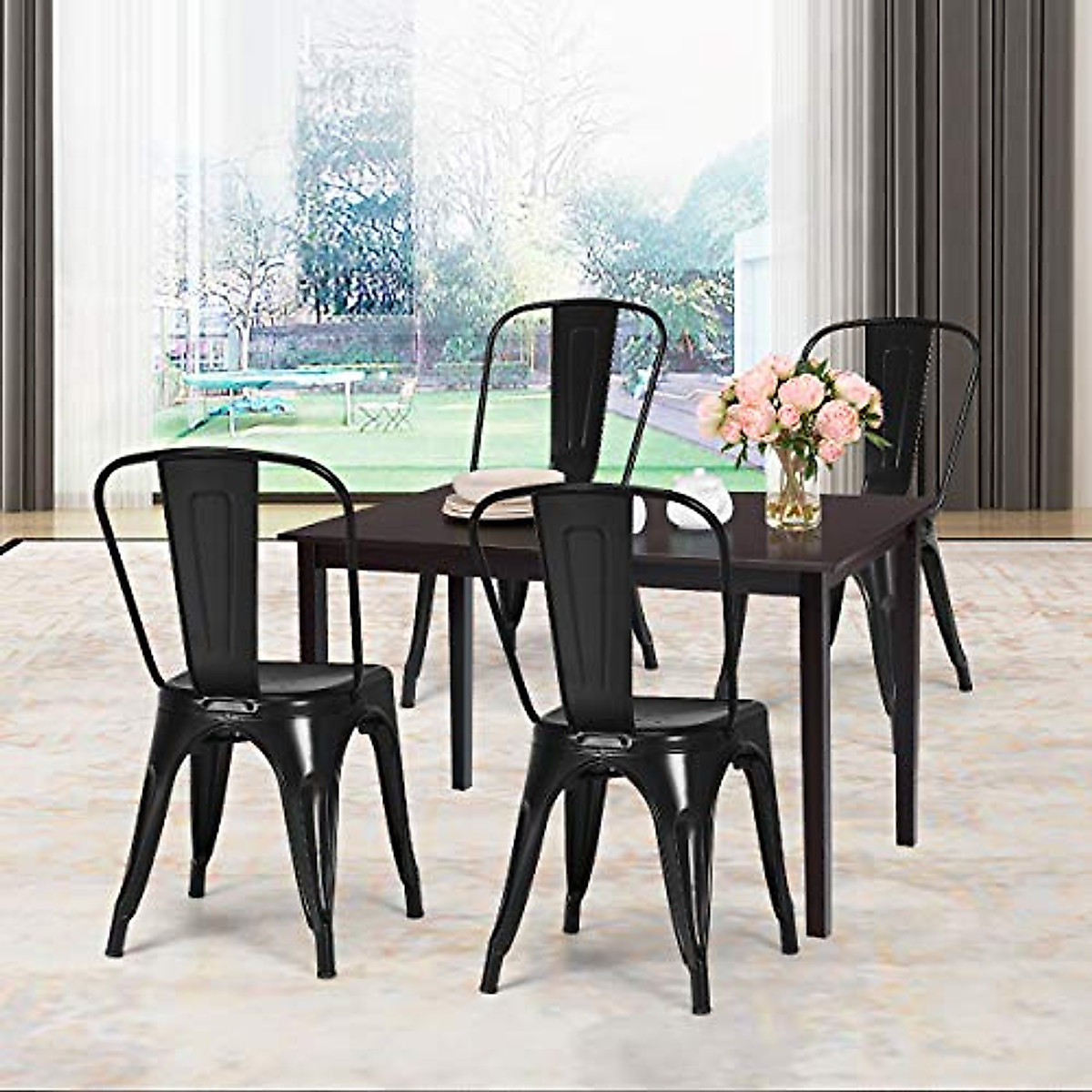 COSTWAY Metal Bar stools Set of 4, with Removable Back, Cafe Side Chairs with Rubber Feet, Stylish and Modern Chairs, for Kitchen, Dining Rooms, and Side Bar