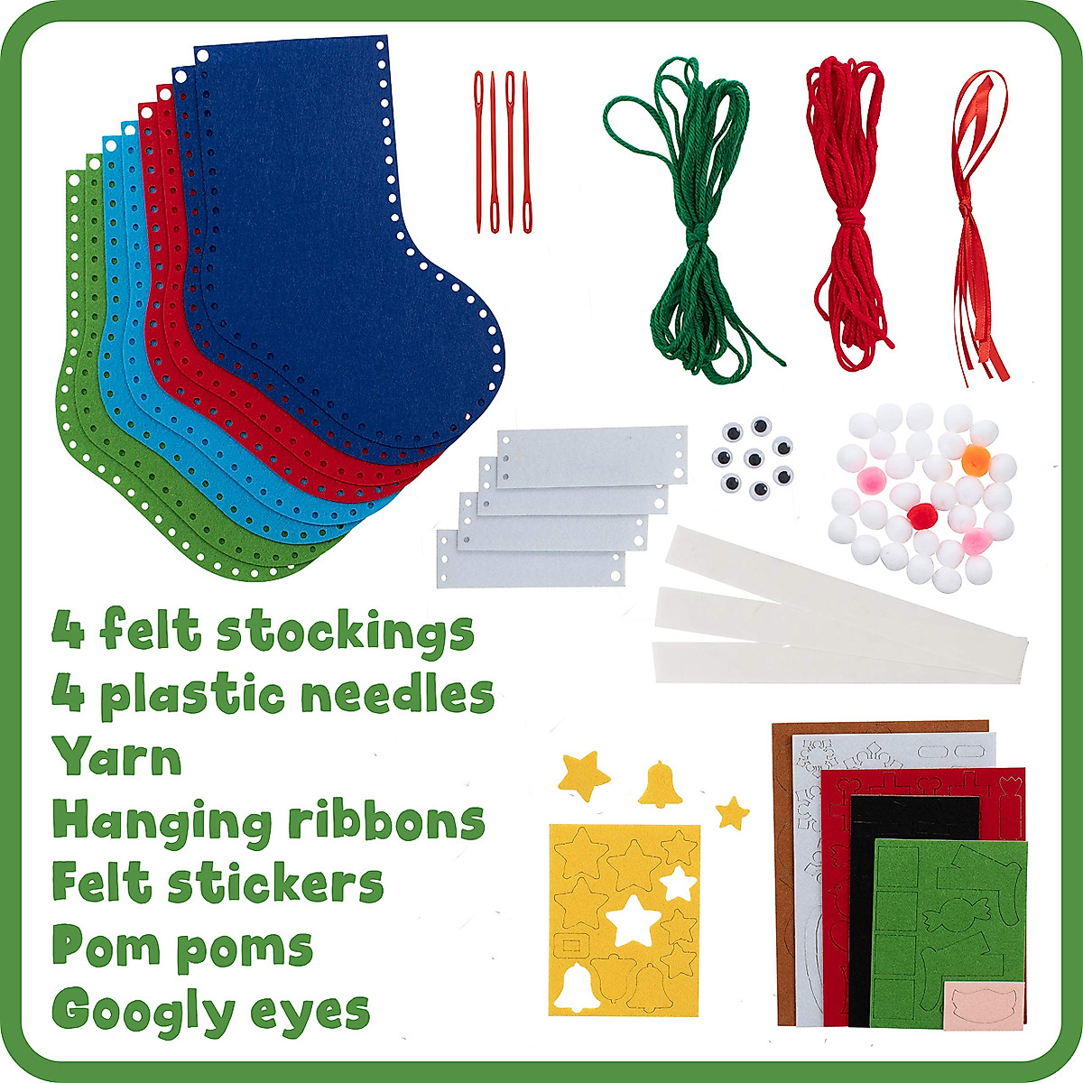 READY 2 LEARN Christmas Crafts - Create Your Own Christmas Stockings - Set of 4 - Christmas Decorations for Home - All Materials Included