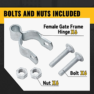 VIVIDA 1-5/8" Chain Link Gate Hinge, Chain Link Fence Female Hinge, Galvanized Steel, for 1-5/8" OD Post/Pipe, Bolts & Nuts Included, 6 PCS