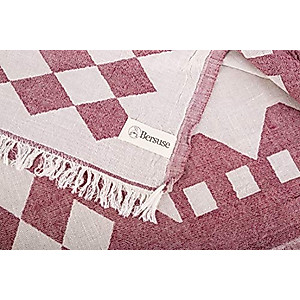 Bersuse 100% Cotton Bahamas XL Throw Blanket Turkish Towel - 75x90 Inches, Burgundy