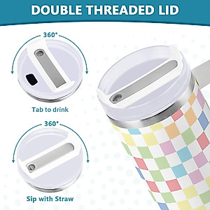 IHCVHQX Tumbler with Handle and Straw 40oz Checkered Rainbow Pattern Insulated Tumbler Cups Stainless Steel Travel Coffee Mug