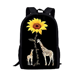 HELLHERO Sunflower Giraffe Backpack for Teen Boys Girls Bookbag Elementary Middle Primary School Bags Travel Shoulder Rucksack Daypack College Bookbag Satchel