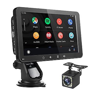 Portable Car Stereo with Wireless Carplay and Android Auto - 7" Touchscreen Car Radio with Mirror Link: Support Bluetooth |USB | AUX | TF (with12 V Camera)