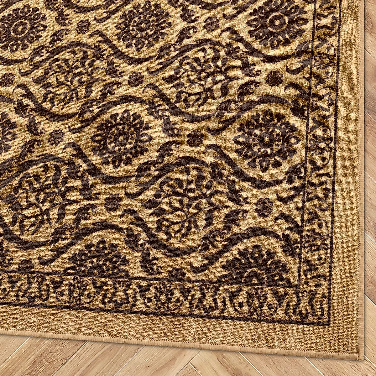 Antep Rugs Alfombras Non-Skid (Non-Slip) 8x10 Rubber Backing Floral Geometric Low Profile Pile Indoor Area Rugs (Brown, 7'10" x 10')