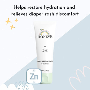 HONEYB Diaper Rash Cream with Zinc and a Powerful Blend of Natural Ingredients – Non-Toxic Formula, 2 fl oz