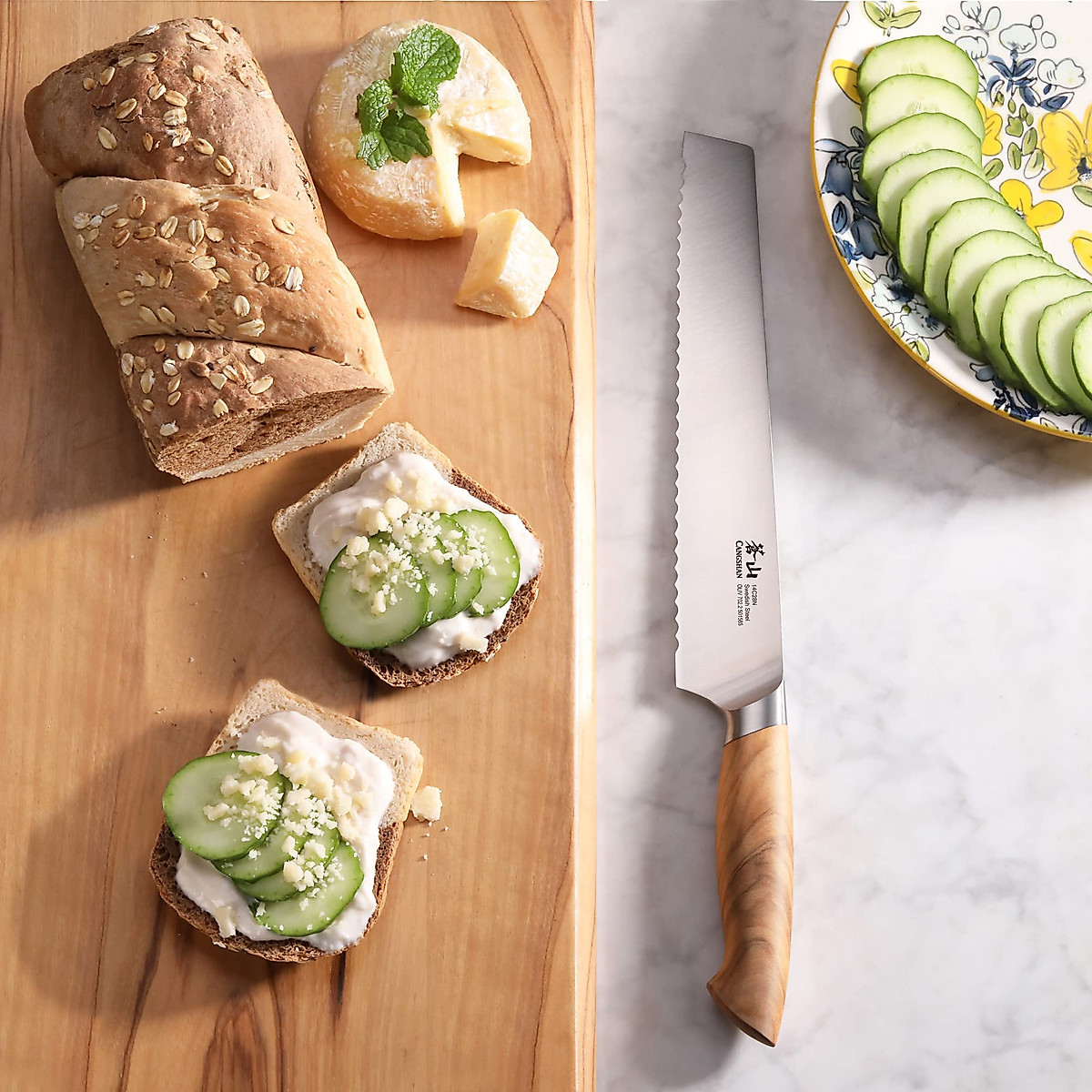 Cangshan OLIV Series 8-Inch Bread Knife, Swedish 14C28N Steel Forged, 501585