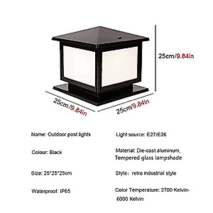 DLGGO European Waterproof IP65 Outdoor Pillar Light Vintage Patio Aisle Lawn Column Light Villa E27 Cap Light Aluminum Acrylic Post Lantern Fence Garden Pedestal Lamp
