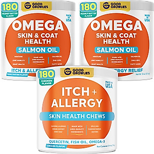 Omega 3 + Dog Allergy Bundle - Skin & Coat Chews + Anti-Itch Relief Supplement - Omega 3 Fish Oil, EPA&DHA Fatty Acids - Itchy Skin & Paw Licking Relief + Allergy Support - 540 Chews - Made in USA