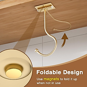 2-Pack Banana Hook Under Cabinet: Banana Holder,Metal Banana Hanger Hook,Adhesive Banana Hook, Foldable Banana Hook, Folds Up With Magnets When Not In Use, Banana Rack,Keep Bananas Fresh (Gold)