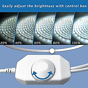 phopollo White LED Strip Lights, 50ft Dimmable 6500k Daylight White Led Light Strip, 900 LEDs Flexible Led Lights for Bedroom, Mirror, Kitchen Decoration