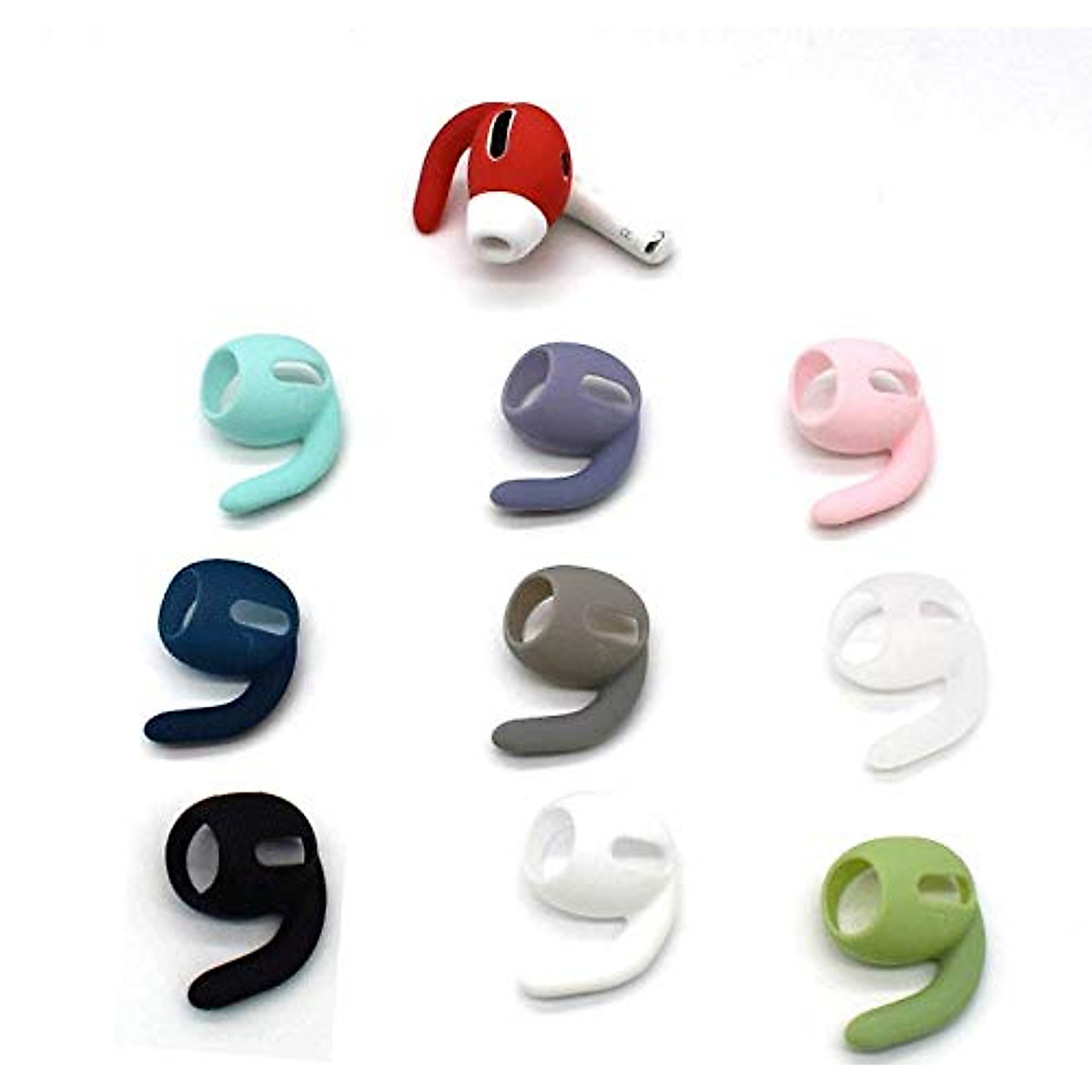 Zotech 10 Pairs AirPods Pro 1st & 2nd Gen Ear Hooks Secure Anti Slip Covers (Black, White, Clear, Purple, Green, Blue, Pink, Red, Navy & Grey)