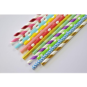 Durable Assorted Biodegradable Paper Straws 150 Count (Random)