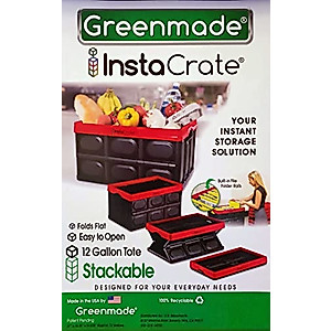 GreenMade InstaCrate Collapsible Storage Container, 12 gal, Red/Black