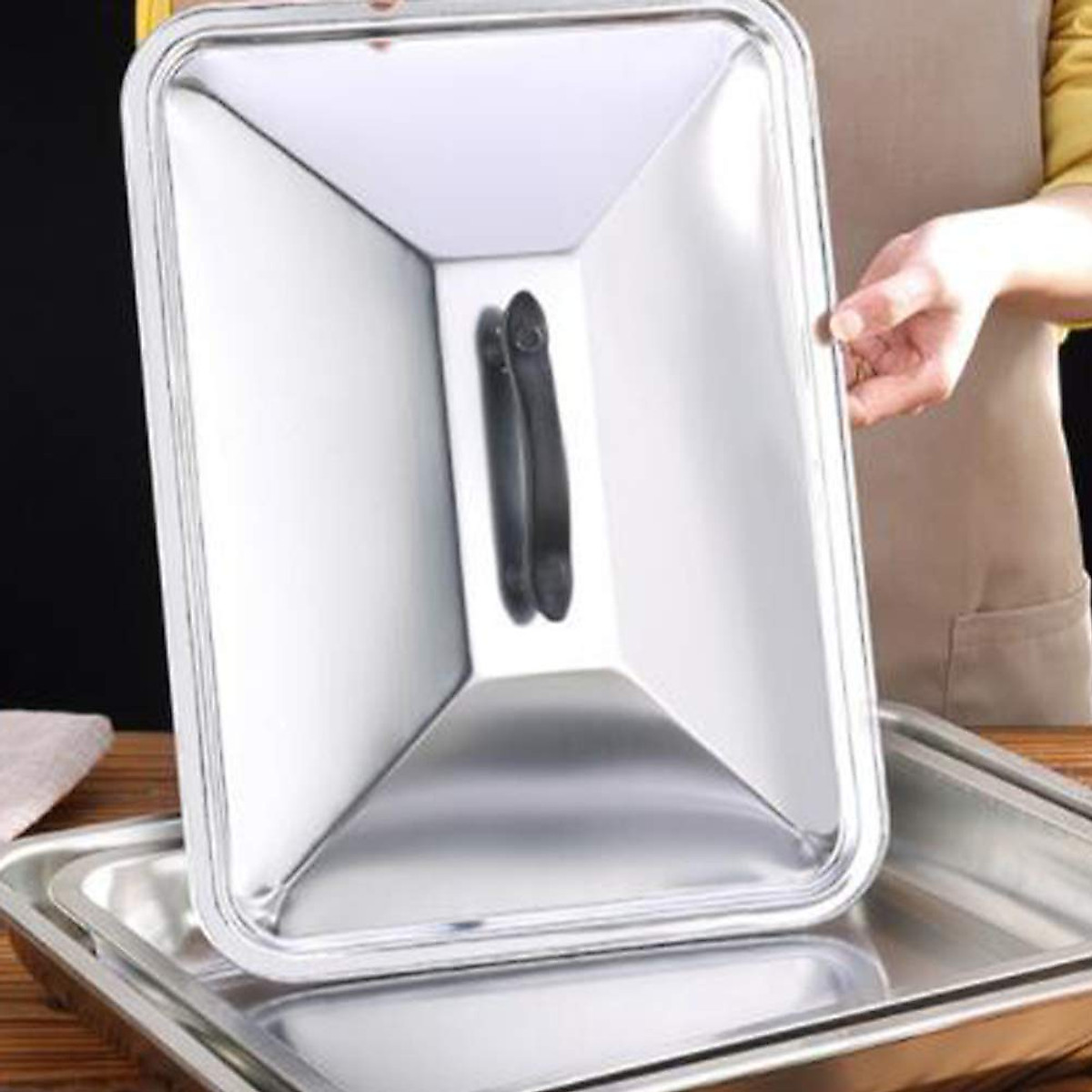 Cabilock Stainless Steel Pan Cover Lid for Chafing Dishes and Steam Table Pans Rectangle Pan Lids for Food Warmer Buffet Serving Chafing Dishes Without Window L