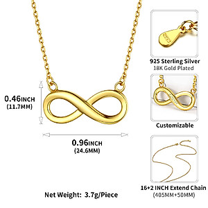 ChicSilver Gold Infinity Necklace for Women 925 Sterling Silver Pendant Necklace Dainty Gold Charm Necklace for Wome