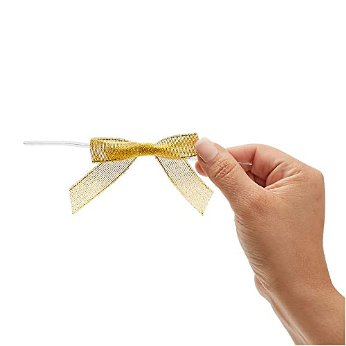 Gold Satin Bow Twist Ties for Treat Bags (100 Pack)