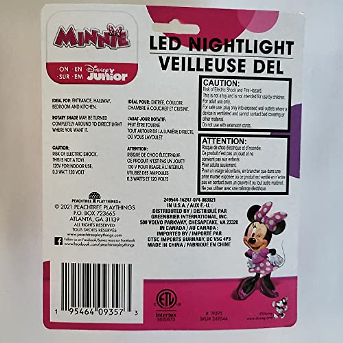 Intertek Disney Junior Minnie Mouse LED Night Light, Pink
