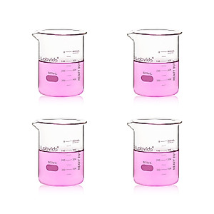 Labvida 4pcs 500ml Upgrated Thick Glass Beakers, Griffin Low Form Beaker Set with Double Scale, 3.3 Boro, LVA012