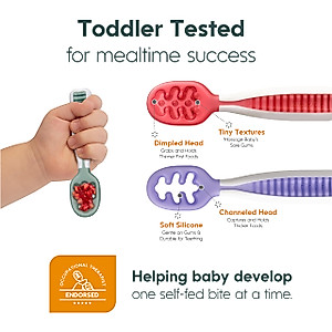 NumNum Baby Spoons Set, Silicone Pre-Spoon GOOtensils for Kids Aged 6+ Months - First Stage, Baby Led Weaning (BLW), Teething Spoon - Travel Case + 2 Spoons, Beige/Glacier Green