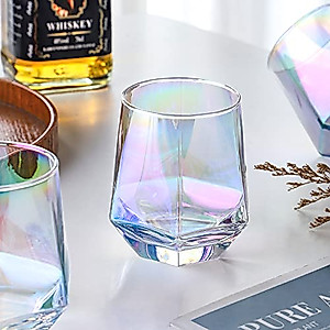DIEWEISIMI Wine Glasses Set of 2, Diamond Stemless Wine Glasses - Iridescent Glassware