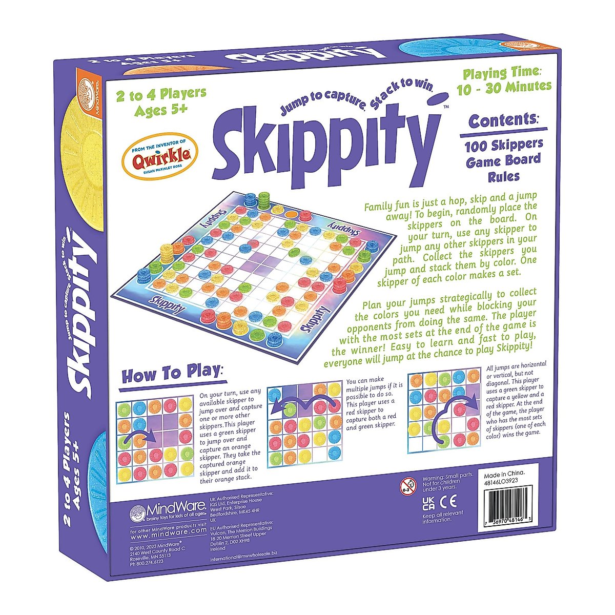 MindWare Skippity – Jump-and-Capture Board Game for 2 to 4 Players – Twist on Checkers – 100pc – Fun for Kids & Adults, Ages 5+