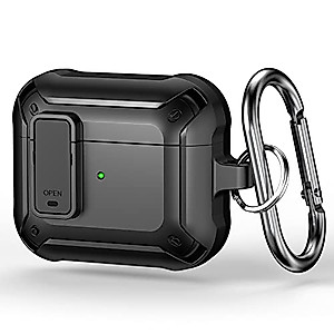 doeboe for AirPods 3rd Generation Case, Cover for AirPod 3 Generation Charging Case, Lock Lid Cover with Sturdy Keychain Supports Wireless Charging for Man Woman [LED Visible] (Black)