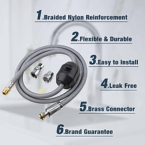 Kitchen Faucet Parts for Grohe 48293000 Replacement Hose with Weigt Ball and 3 Connect Adapters, Grohe Ladylux 46174000 46092000 Kitchen Faucet Hose Replacement Parts, Pull-Down Hose for Sink, 59"