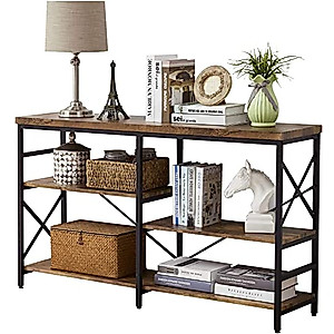 OIAHOMY Industrial Sofa Table,Console Table,3-Tier Industrial Rustic Hallway/Entryway Table,Easy Assembly,for Entryway, Living Room (Rustic Brown)
