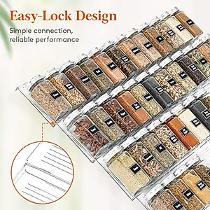 Lifewit Plastic Adjustable Spice Drawer Organizer, Expandable Spice Rack for Countertop, Jar Storage Tray for Condiment, Seasoning, Syrup,Liquor, Medicine for Kitchen, Pantry, Set of 8, Clear