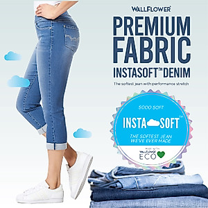 WallFlower Women's Pull On Denim Cropped High-Rise Insta Soft Juniors Jeans, Noir Ankle, 13