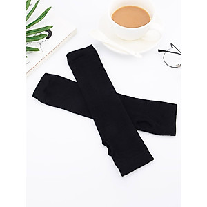 Bememo 3 Pairs Fingerless Gloves for Winter Knit Long Thumb Hole Arm Warmers Goth Elbow Length Women Fingerless Gloves (Black, Deep Grey, Light Grey)