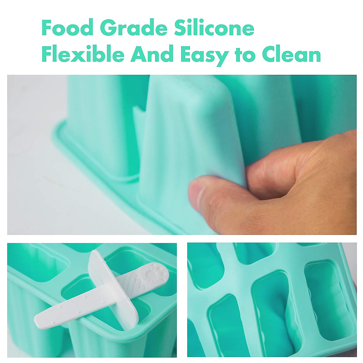 Popsicles Molds, Silicone Popsicle Mould BPA Free Ice Pop Molds Reusable 10 Cavities Popsicle Maker with Popsicle Sticks, Funnel and Cleaning Brush (Forest Green)