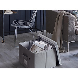 Augfox 2 Pack Collapsible Storage Bins with Lids - Stackable Storage Bins with Handles, Efficient Memory Box, Fabric Storage Bins with Lid for Versatile Storage (Dark Grey, 14.2” L x 13" W x 9.4" H)