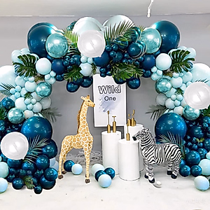 SKEFOLI Dark Teal Balloon Garland Arch Kit for Boys Men Green Jungle Wild One Safari Themed Party Decorations Supplies with Tassel Double-layer Balloons for Birthday Bridal Baby Shower (Dark Teal)