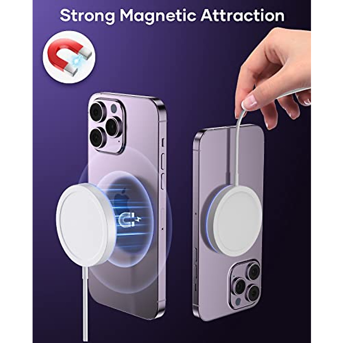 (2 Pack) Magnetic Wireless Charger, 15W Max Wireless Fast Charging Pad for iPhone 15 14 13 12 Series and AirPods, Magnet Apple Mag Safe Charger with 5ft Dual Charging Port Cable (Mag-Safe)