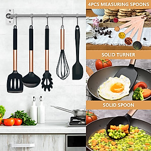BBN Kitchen Utensils Set, Silicone Kitchen Utensils Set, 17Pcs Non-Stick Silicone Cooking Utensils Set, Heat Resistant Rose Gold Kitchen Utensil Set with Holder